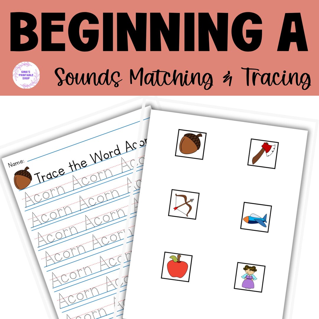 Beginnging A Sounds Matching and Tracing Sheets - Etsy