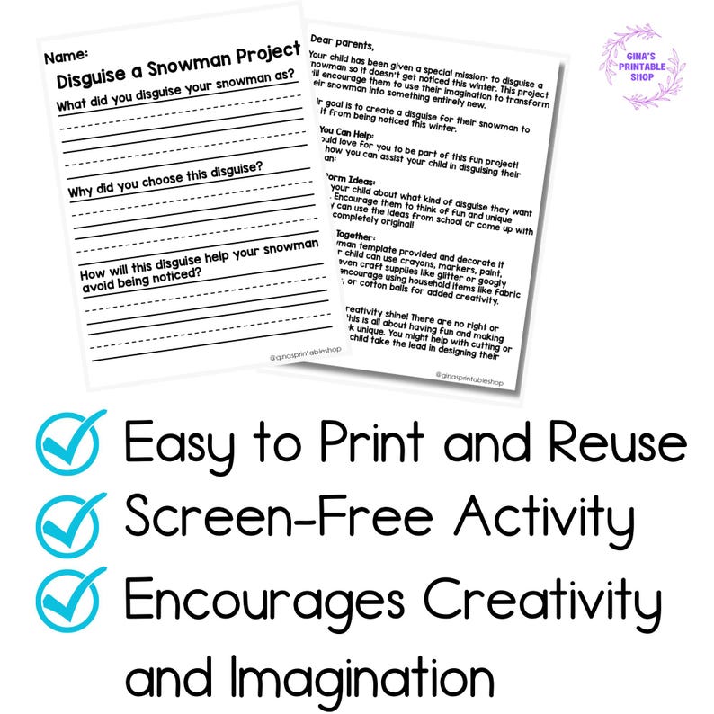 Disguise a Snowman Winter Activity for Kids | Creative Writing Prompts ...