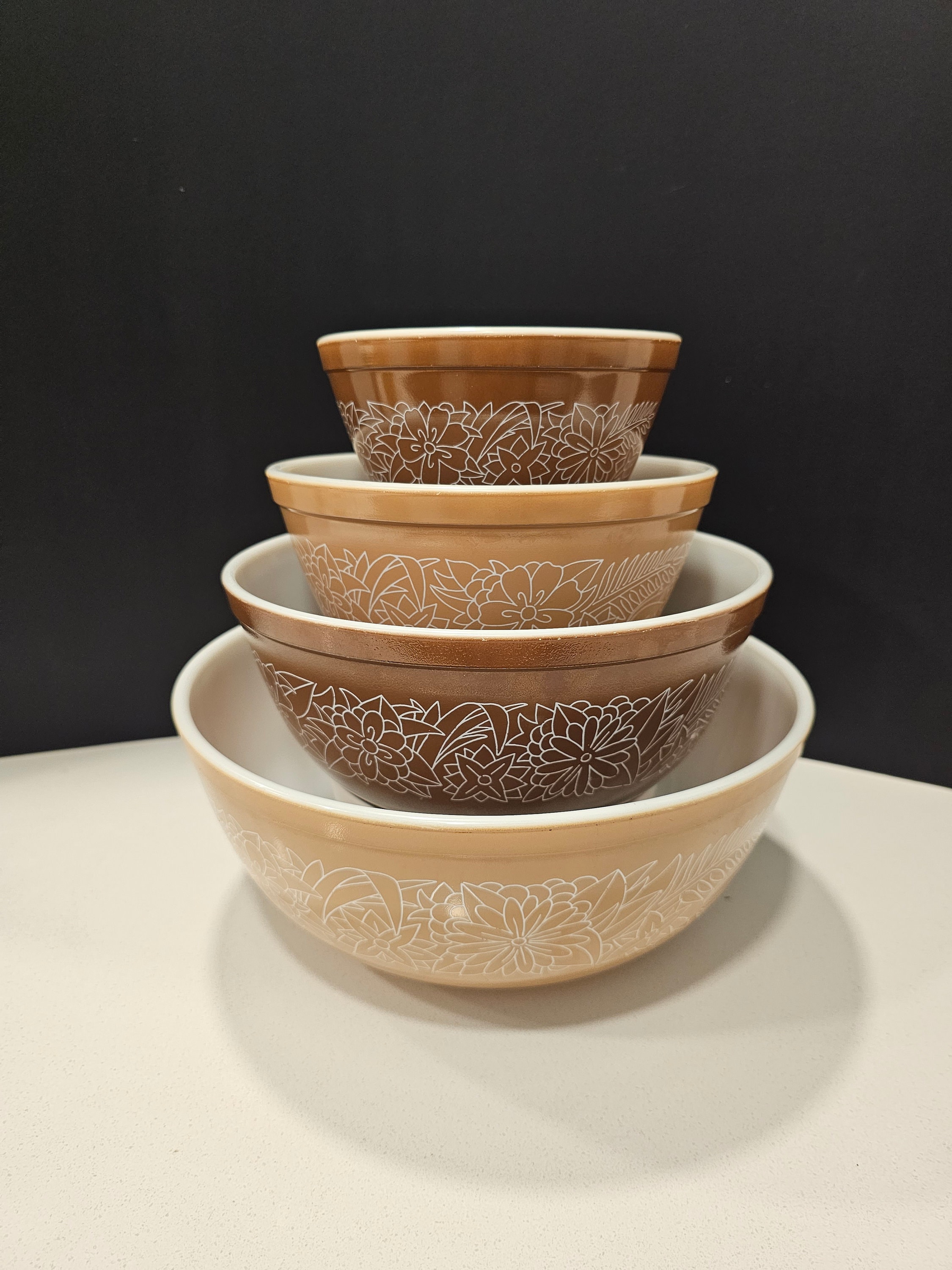 PYREX Full Set 4 of Woodland Farmhouse Brown Nesting Mixing Bowls - Etsy