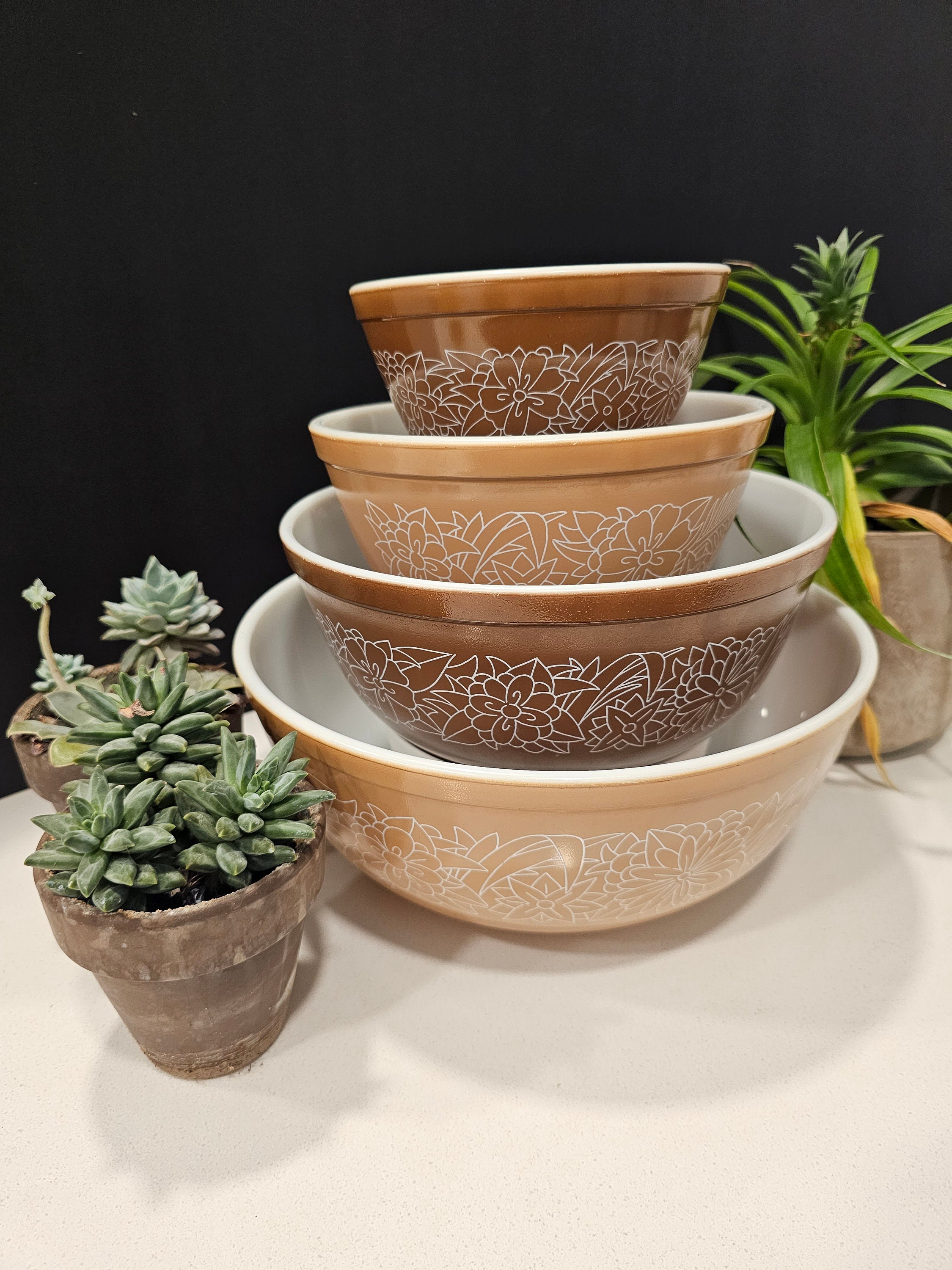 PYREX Full Set 4 of Woodland Farmhouse Brown Nesting Mixing Bowls - Etsy