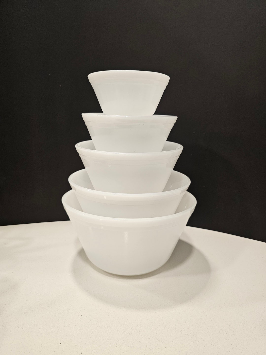 Federal Glass Mixing Bowls - Set of FIVE (5), “heat Proof” Milk Glass ...
