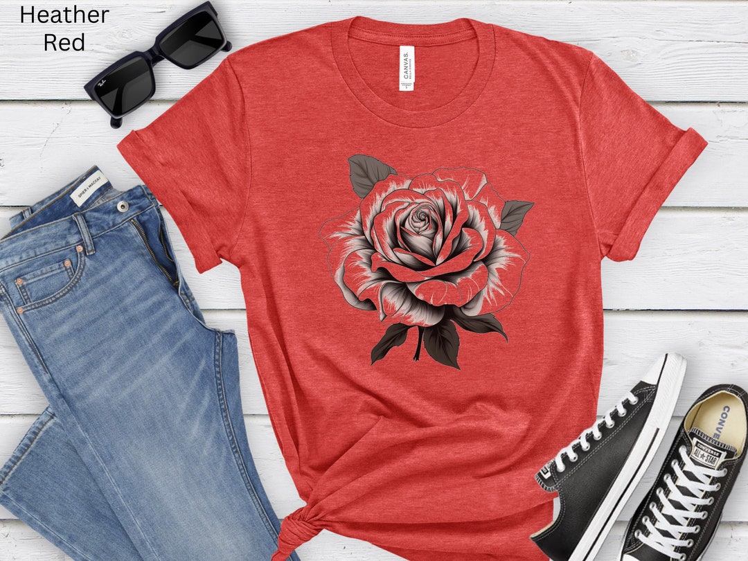 Black and White Rose T-shirt Minimalist Rose Shirt Rose Outline Tee ...