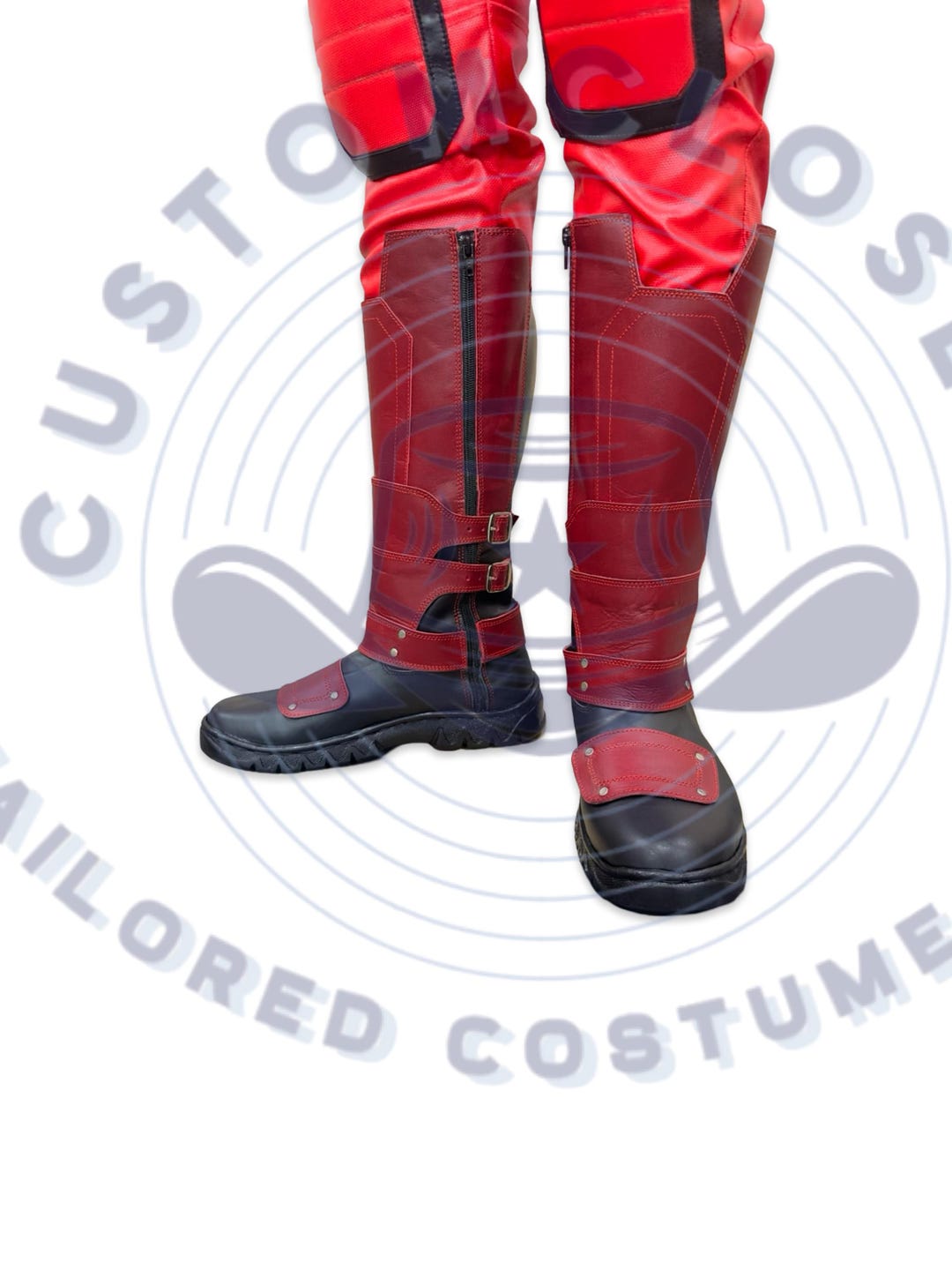 Deadpool Wade Wilson Boots Cosplay Footwear Red & Black Combat Boots ...