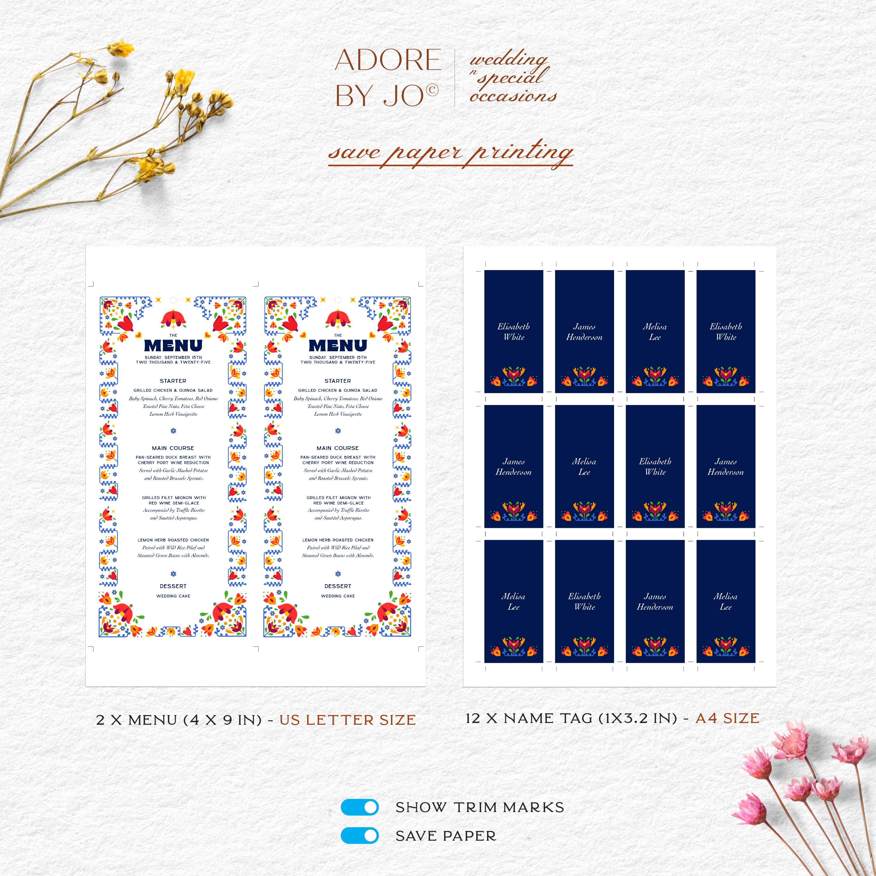 Digital_semi-custom Personalised Wedding/ Party Menu Template Colourful ...
