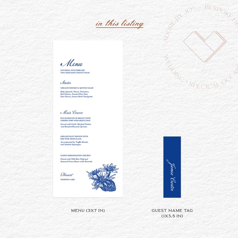 Digital_semi-custom Personalised Wedding/ Event Floral Menu Editable ...
