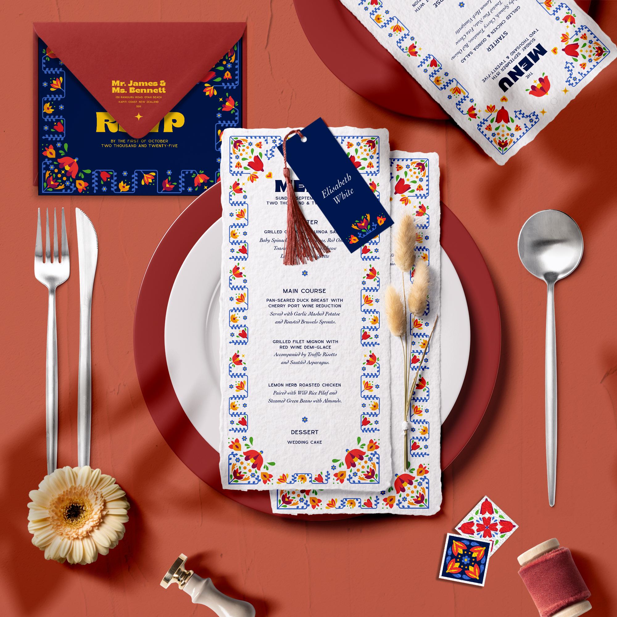 Digital_semi-custom Personalised Wedding/ Party Menu Template Colourful ...