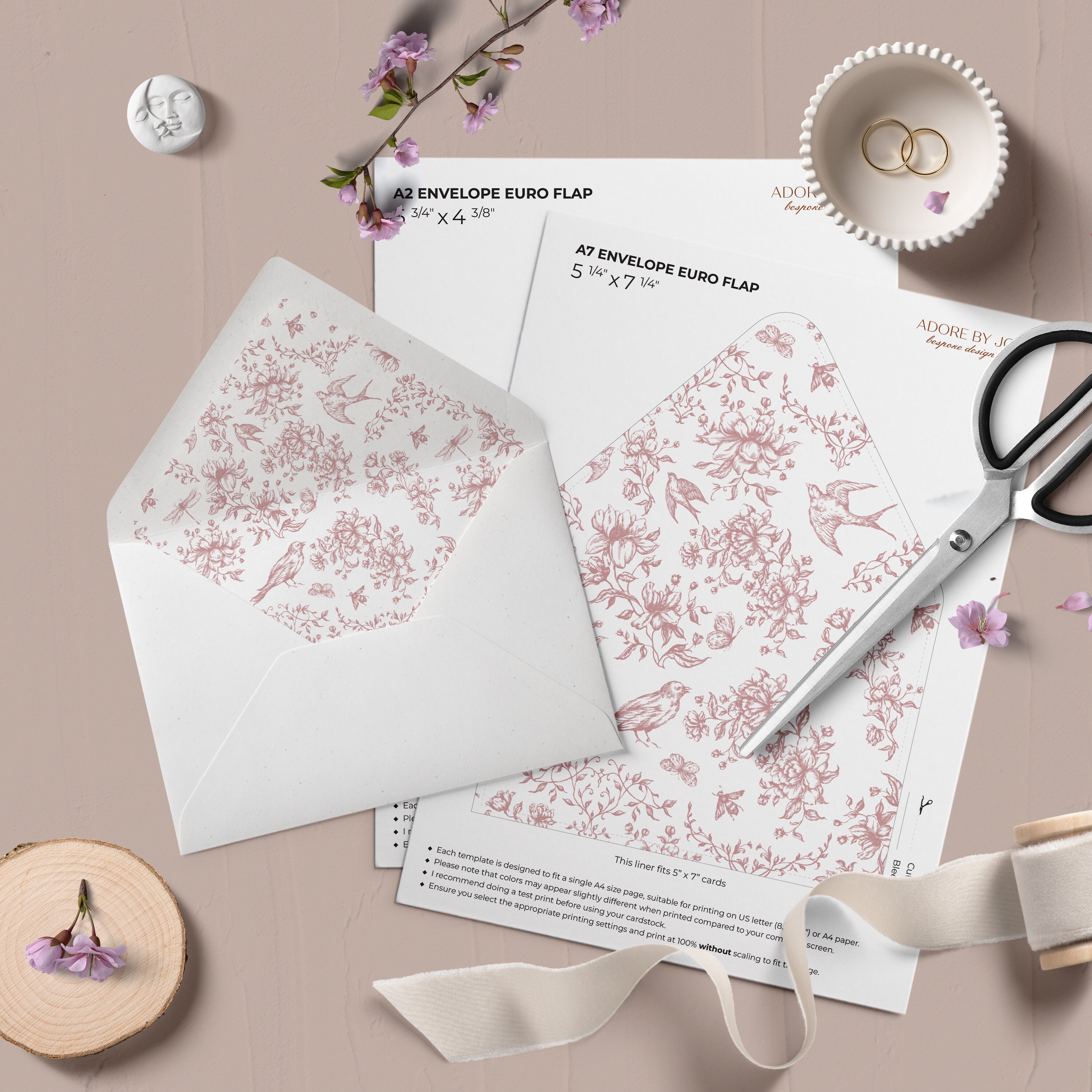 Pink Floral Wedding Invitation Vellum Wraps and Envelope Liners ...