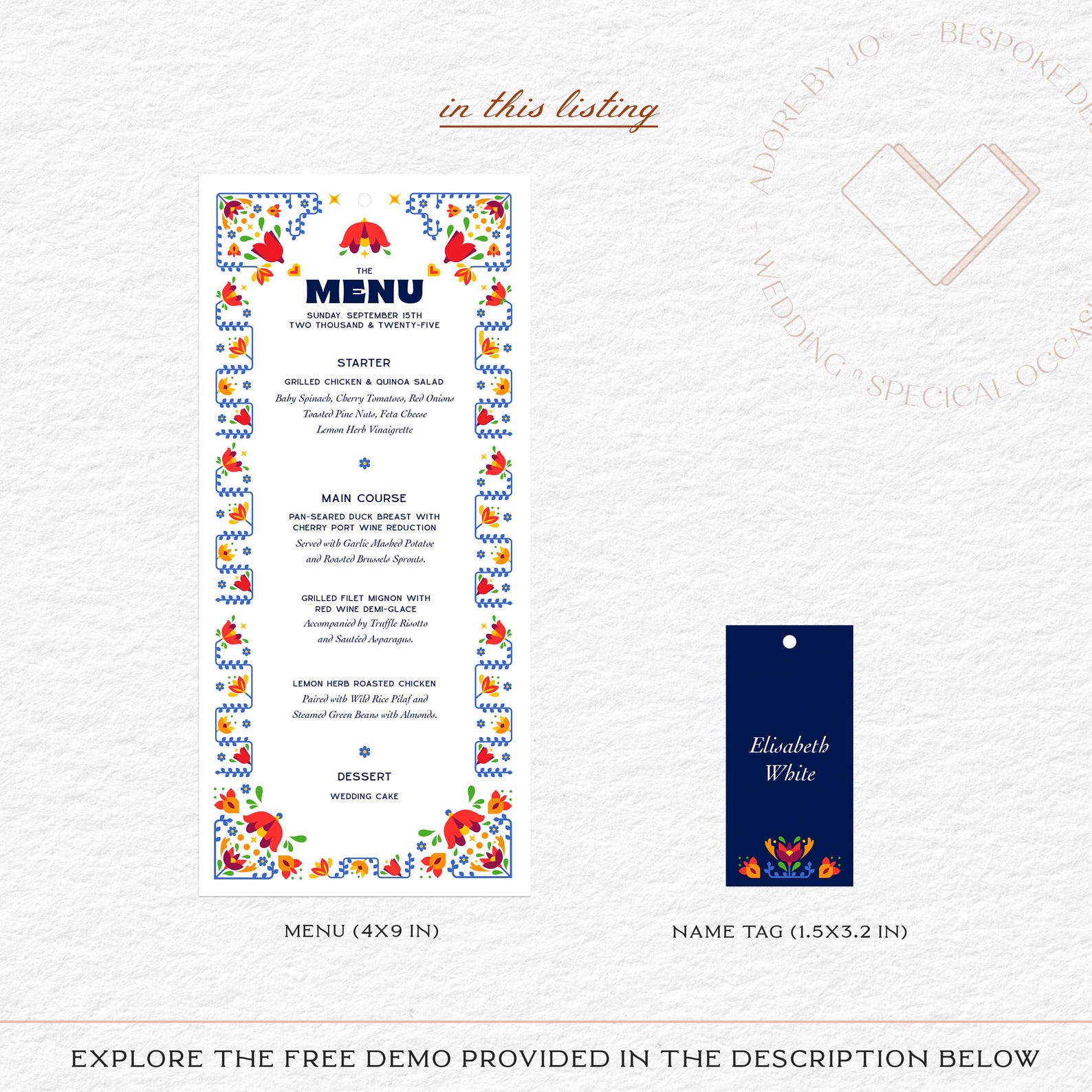 Digital_semi-custom Personalised Wedding/ Party Menu Template Colourful ...