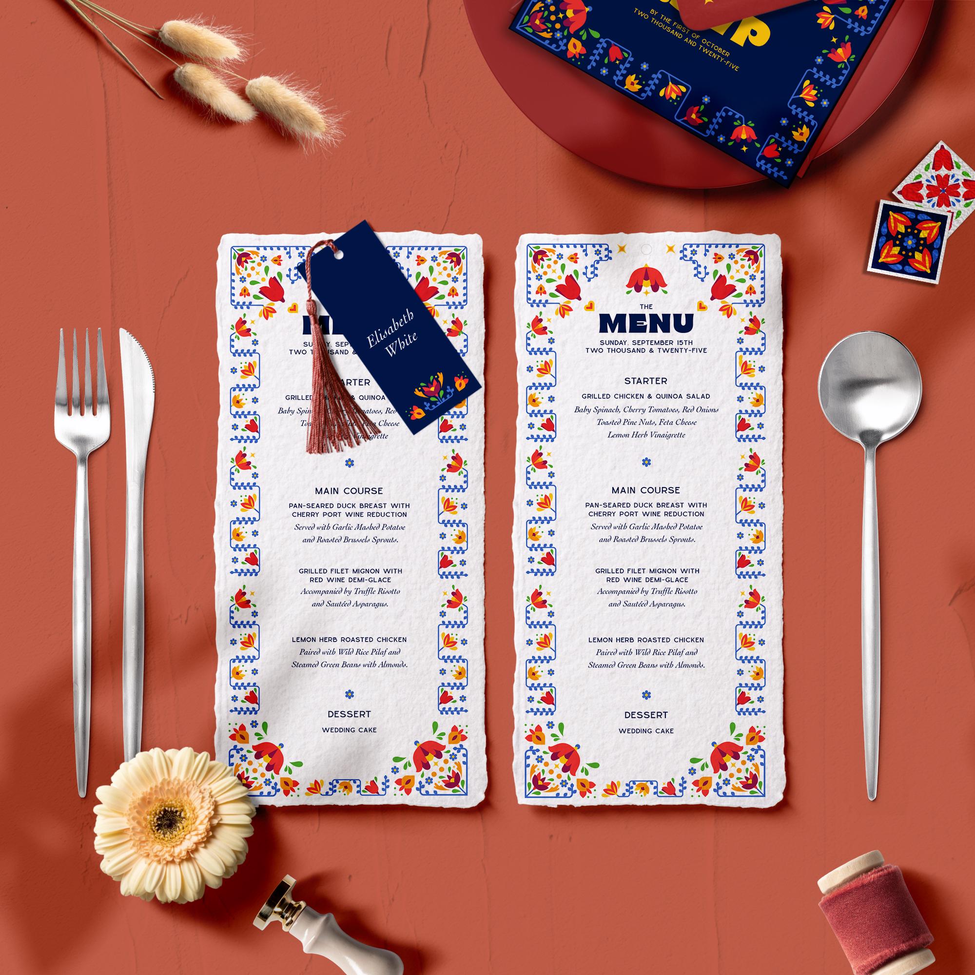 Digital_semi-custom Personalised Wedding/ Party Menu Template Colourful ...