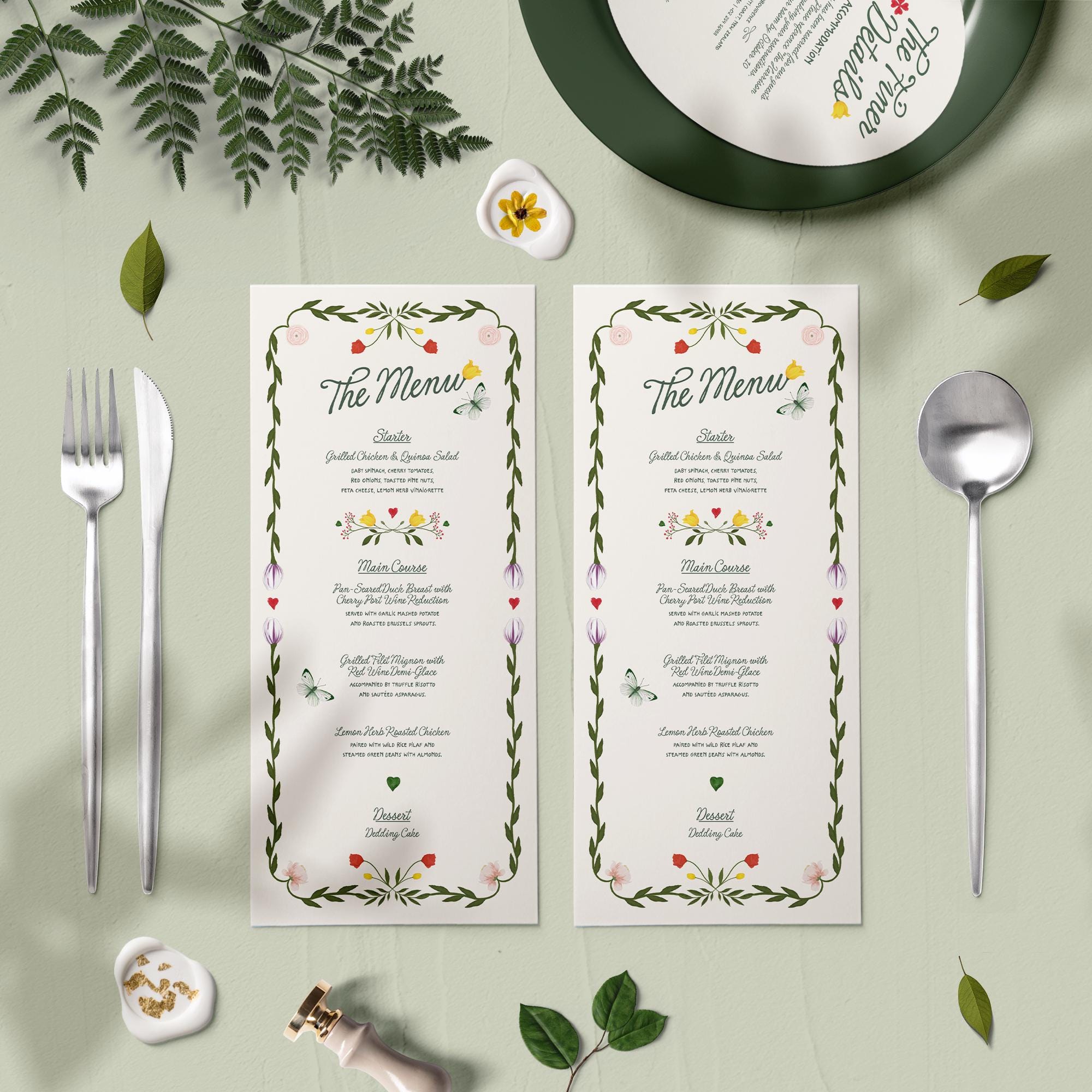 Digital_semi-custom Personalised Wedding, Party Menu Colourful Flowers ...