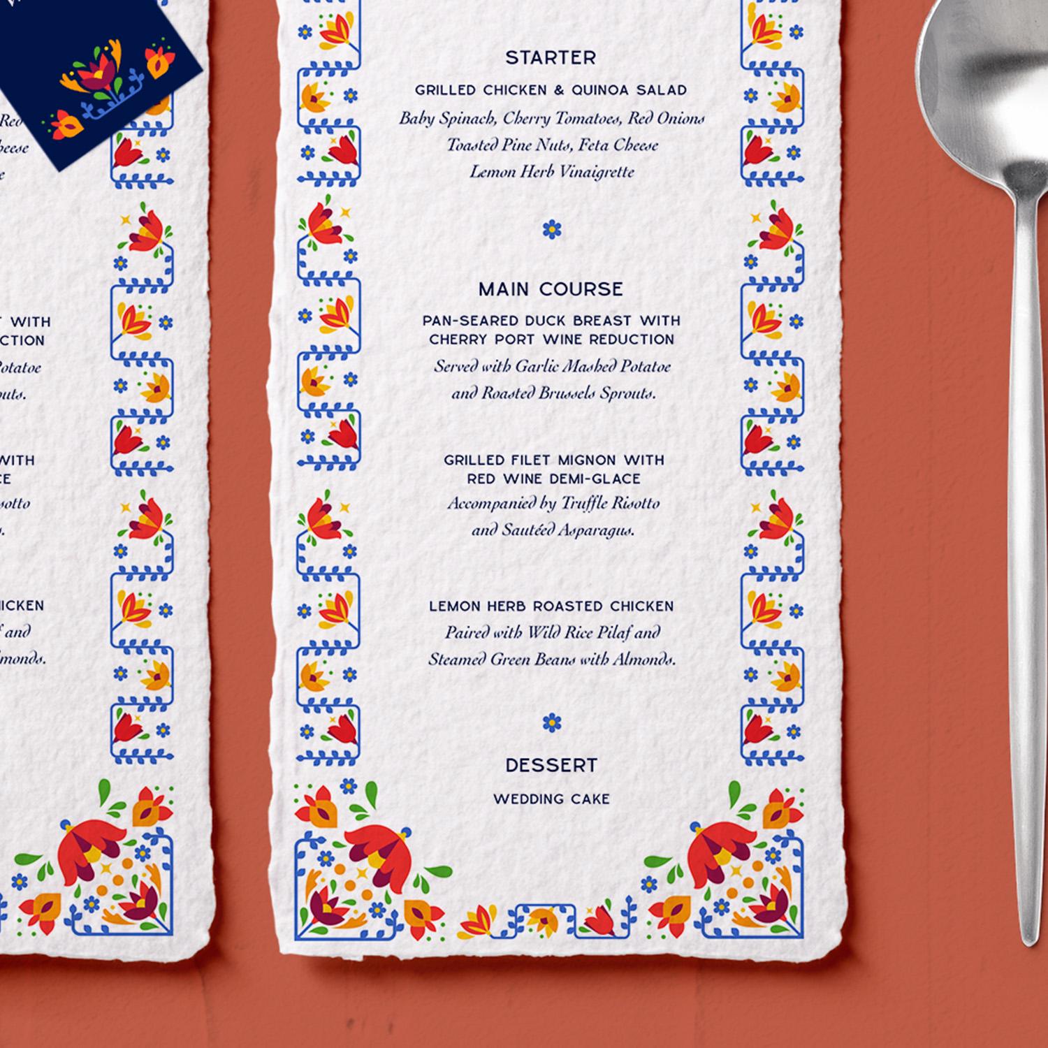 Digital_semi-custom Personalised Wedding/ Party Menu Template Colourful ...