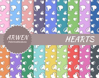 Multi Colored Heart Digital Paper, Commercial Use, Scrapbook Patterns ...