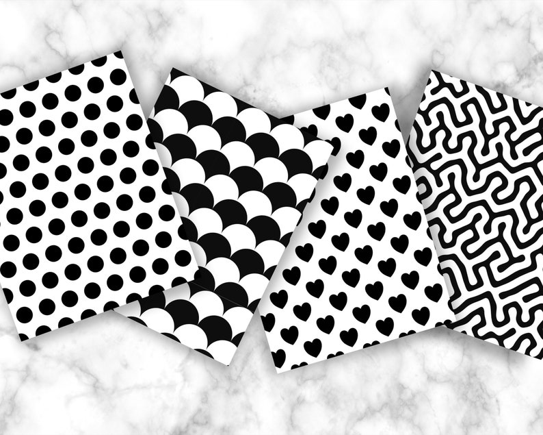 Black and White Doodle Digital Paper Pack. Patterns Scrapbooking Pages ...