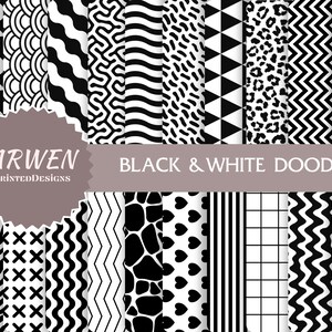 Black and White Doodle Digital Paper Pack. Patterns Scrapbooking Pages ...