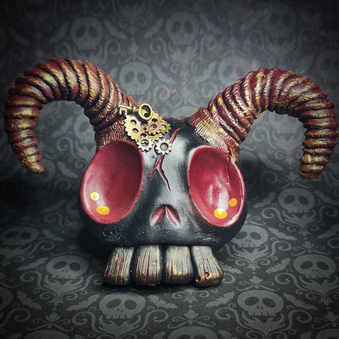Demon Steampunk Skull, Plaster Cast, Polymer Clay, Hand Painted ...