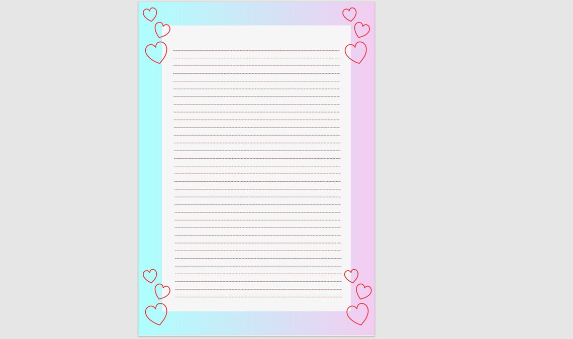 Printable Heart Stationery Set, Writing Stationery, Pink, Blue, and Red ...