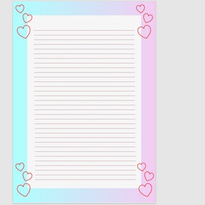 Printable Heart Stationery Set, Writing Stationery, Pink, Blue, and Red ...
