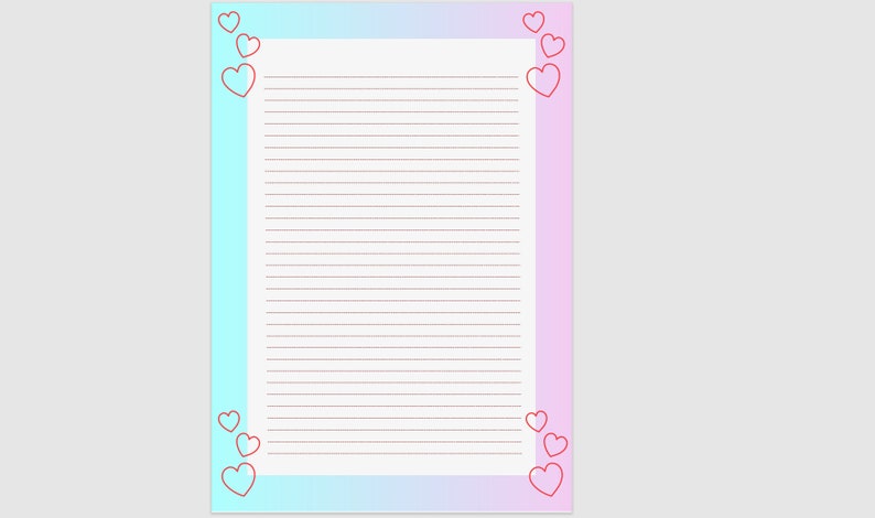 Printable Heart Stationery Set, Writing Stationery, Pink, Blue, and Red ...