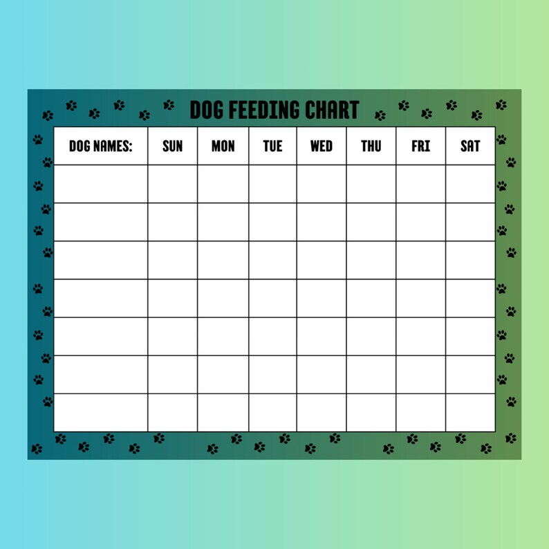 Weekly Dog Feeding Chart Printable Digital Download - Etsy UK