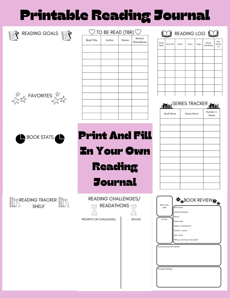 Printable Reading Journal for Book Lovers, Gift for Readers, Reading ...