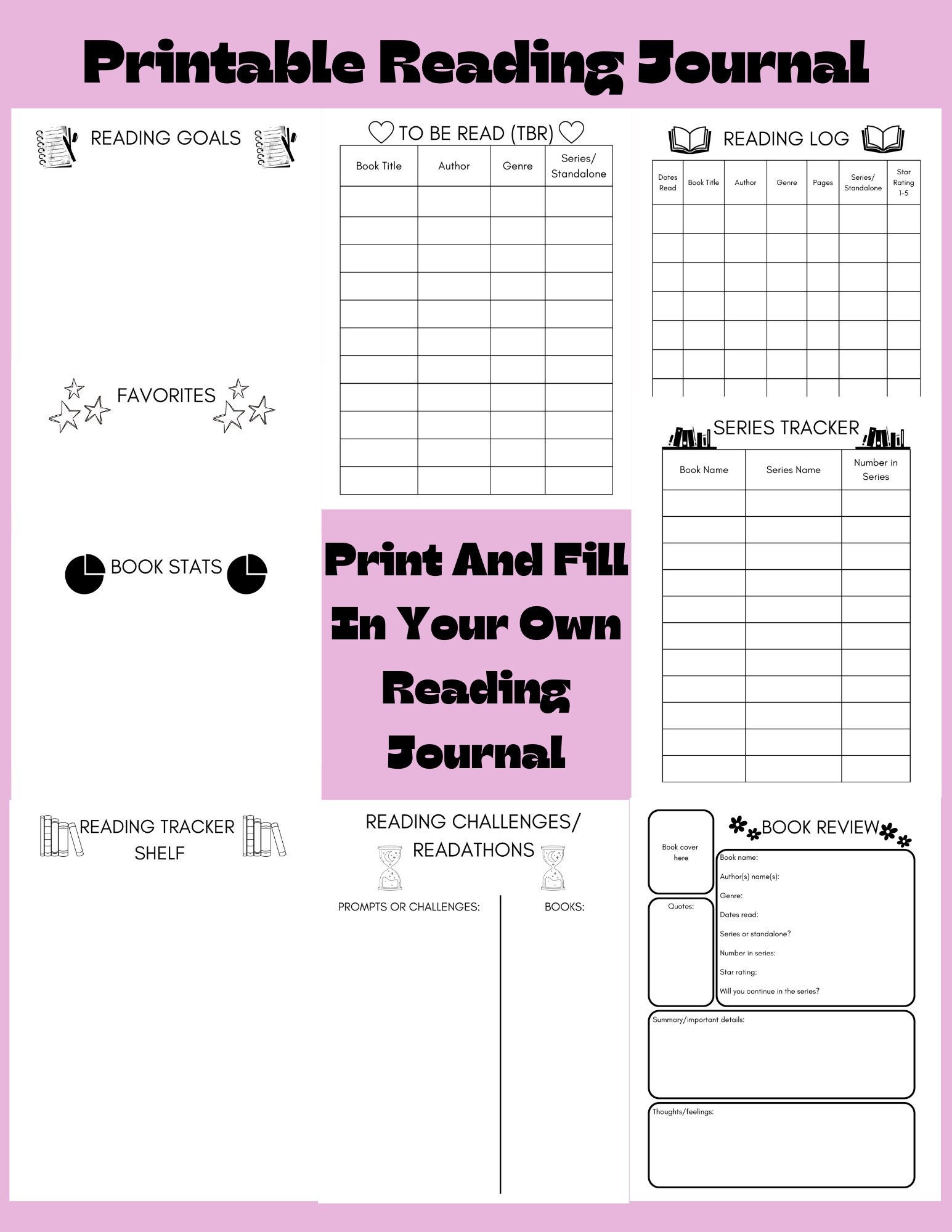 Printable Reading Journal for Book Lovers, Gift for Readers, Reading ...