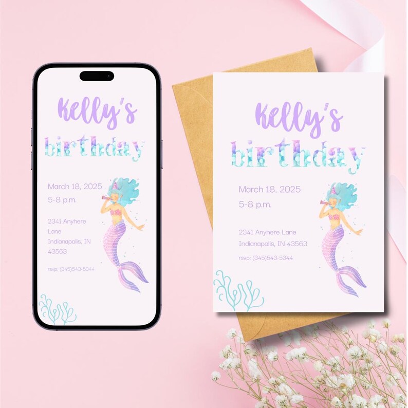 EDITABLE Mermaid Birthday Invitation, Girl's Birthday Invite ...
