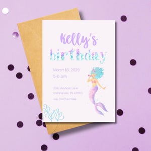 EDITABLE Mermaid Birthday Invitation, Girl's Birthday Invite ...