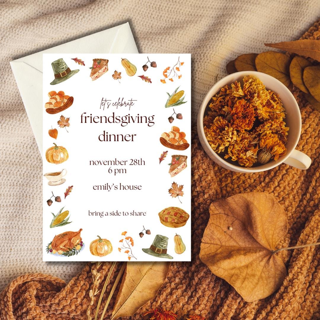 EDITABLE Friendsgiving Invite, Thanksgiving Family Dinner, Printable ...
