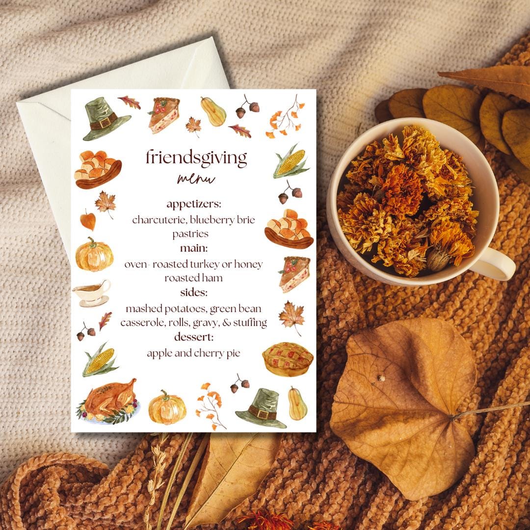 Editable Thanksgiving Menu, Friendsgiving Menu Template, Printable ...