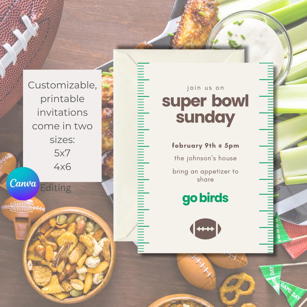 Editable Super Bowl Party Invitation, Superbowl Party Invite, Eagles ...