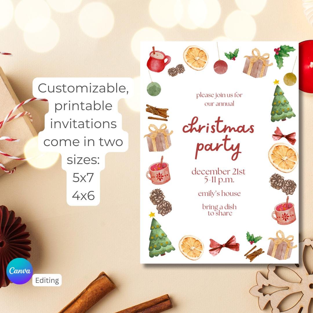 EDITABLE Christmas Party Invitation, Holiday Party Invite, Work Holiday ...
