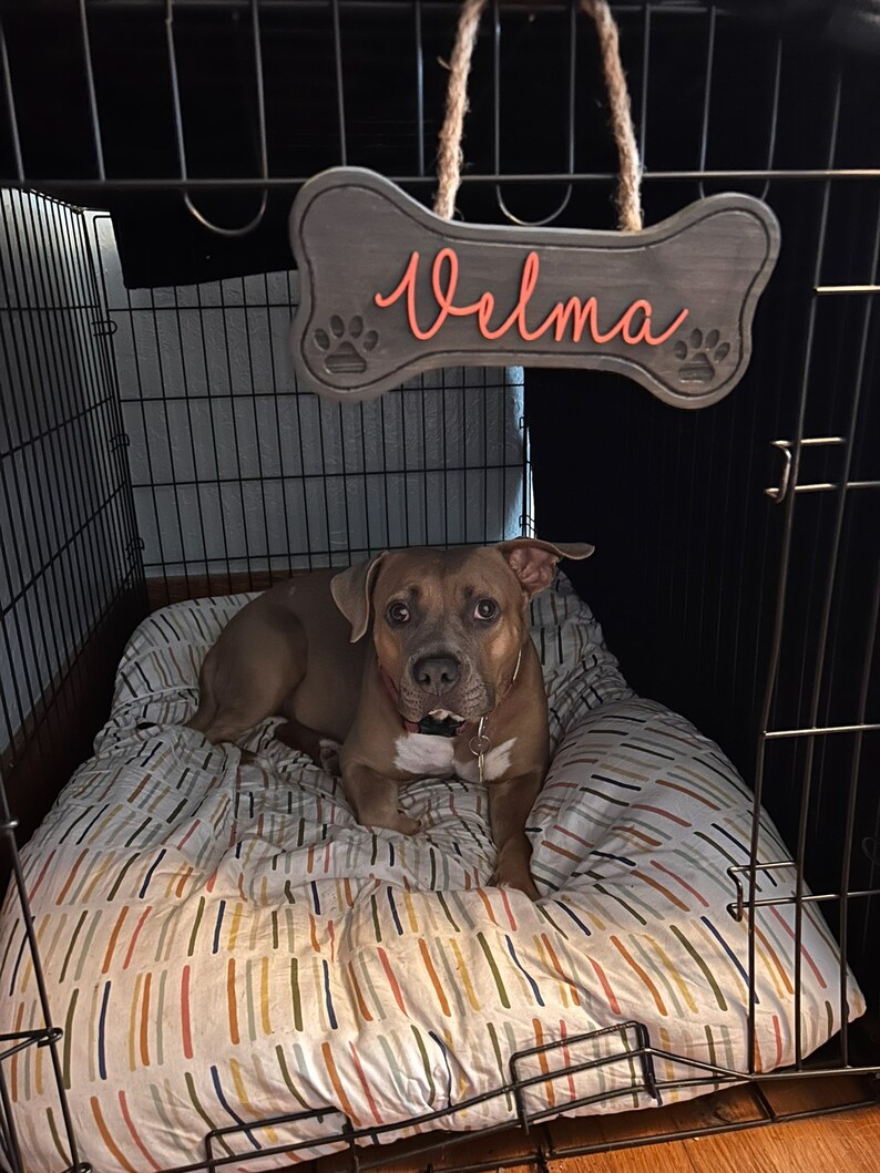 Personalized Cage Sign, Pet Name Tag, Dog Kennel Tag, Hanging Crate Tag ...