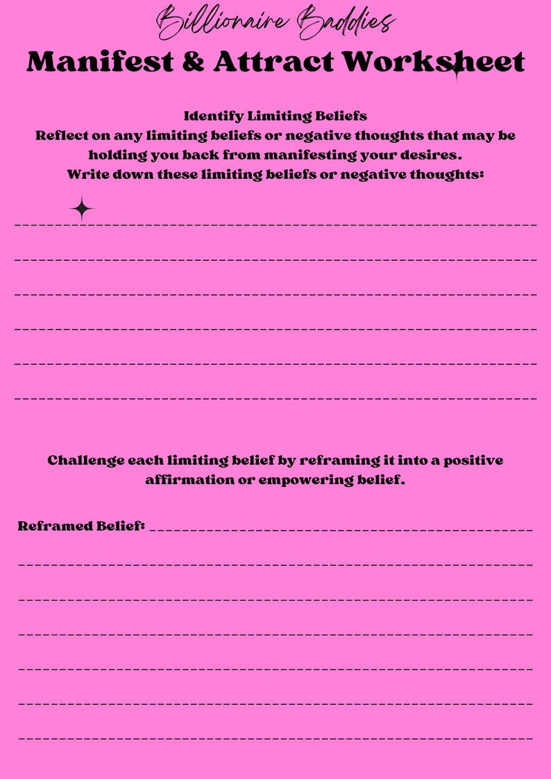 Manifest and Attract Worksheet: Identify Limiting Beliefs, Transform ...