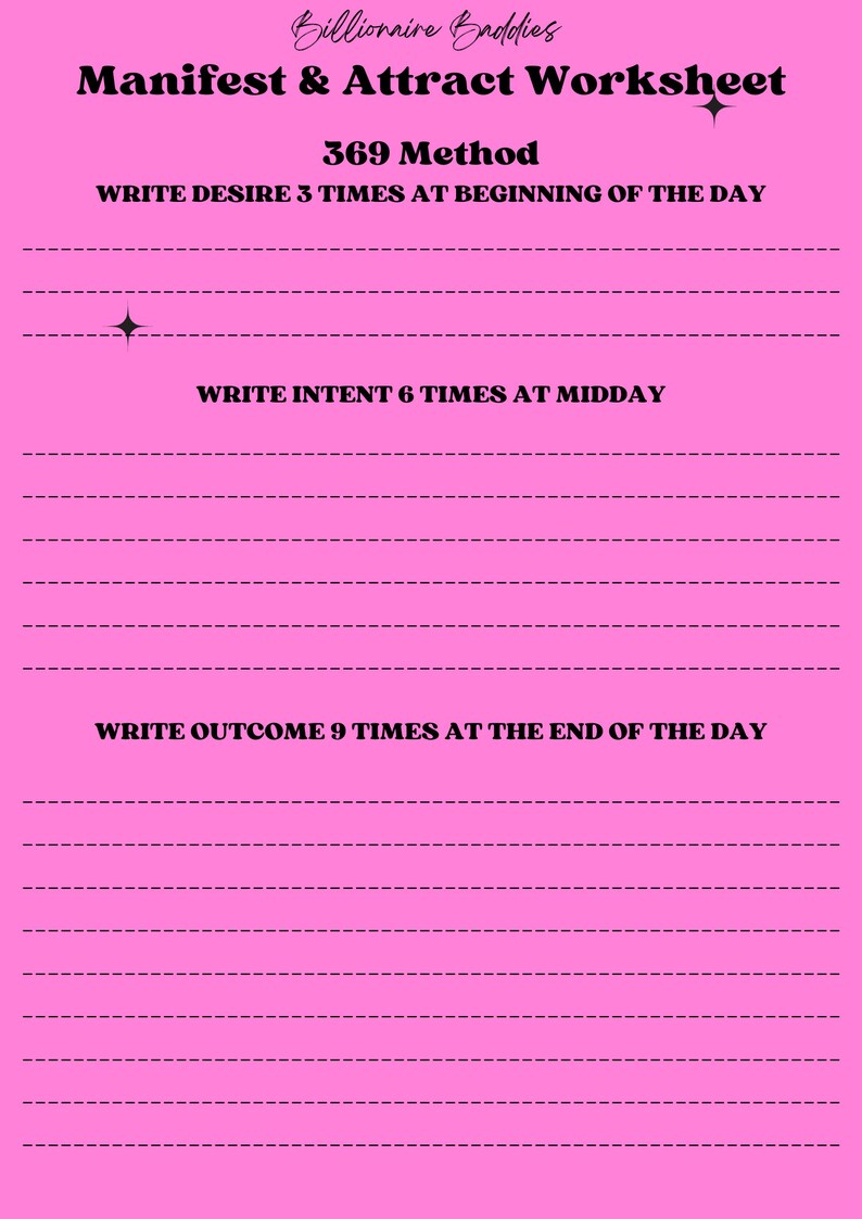 Manifest and Attract Worksheet: 369 Method, Transform Your Mindset ...