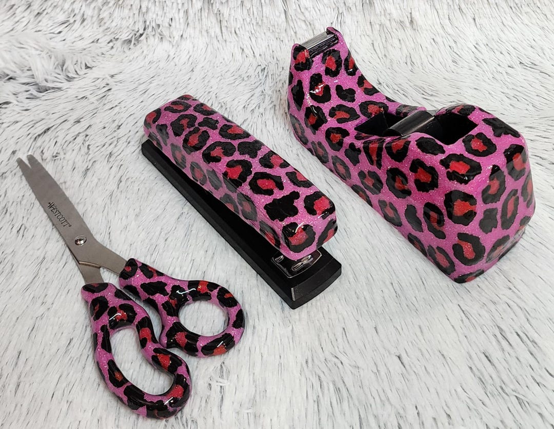 Pink Leopard Print Desk Set. - Etsy