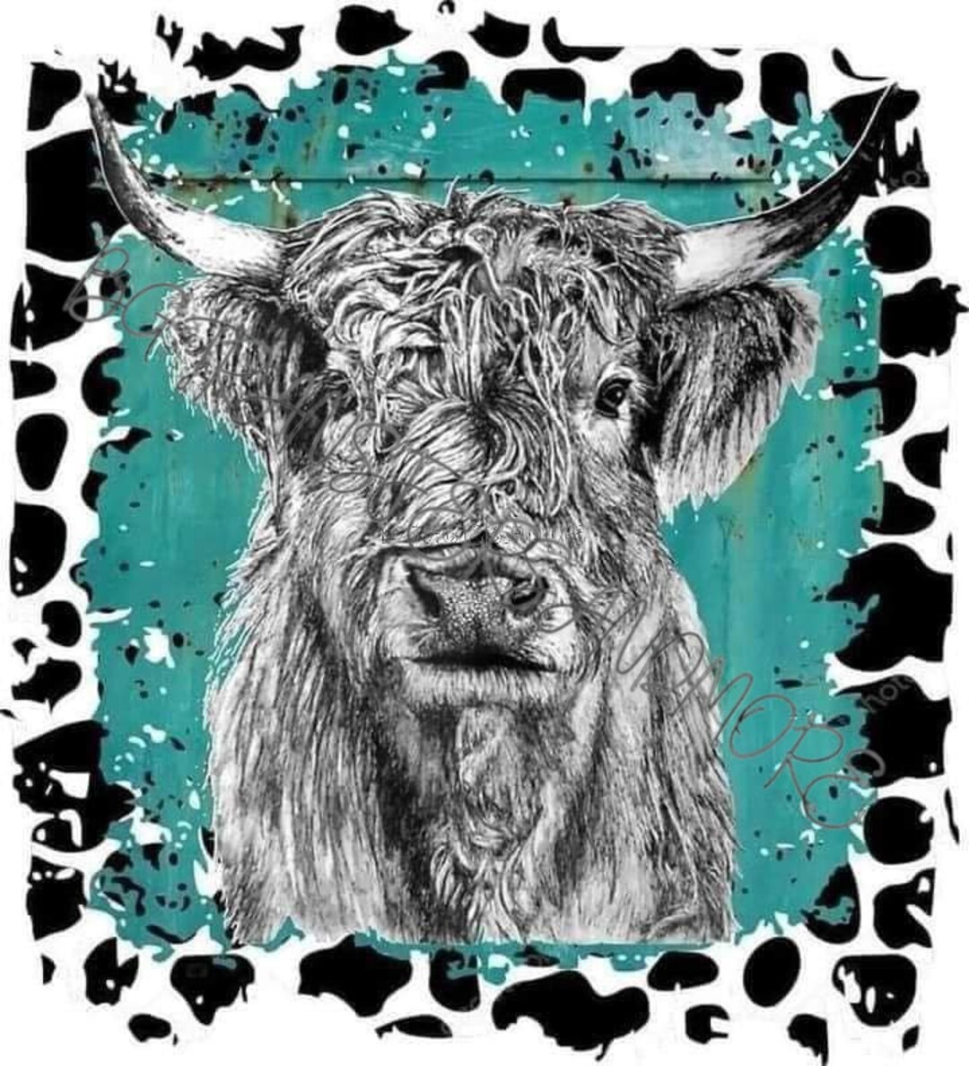 Turquoise Highland Cow Ready to Press Heat Transfer. - Etsy