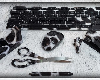 Cowhide Desk Set, Cow Print Stapler, Teacher Supply, Teacher Desk Set ...