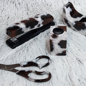 Cow Print Resin Desk Set. - Etsy