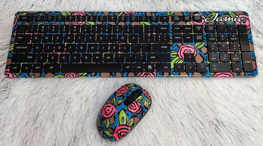 Leopard Print and Flowers Keyboard and Mouse Set. Resin Desk Set. - Etsy