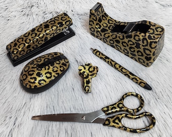 Leopard Desk Set - Custom Ombre Office Supplies | Glitter Stapler ...