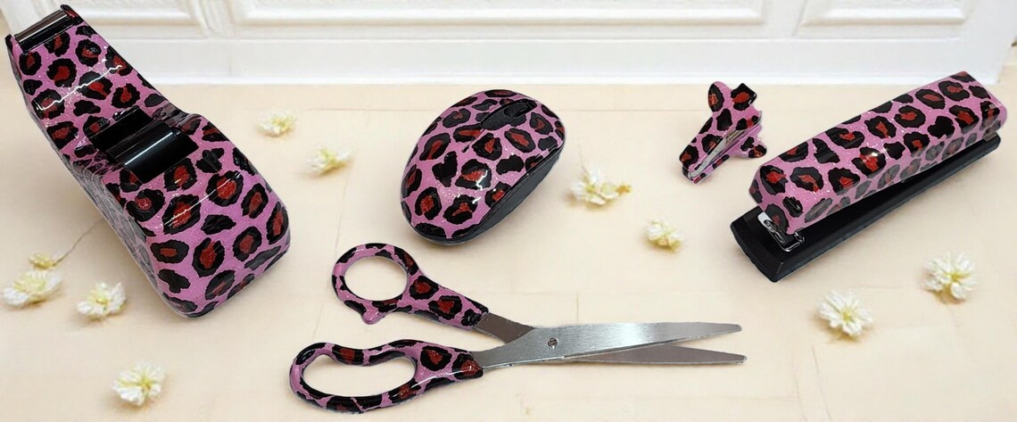 Pink Leopard Print Desk Set. - Etsy