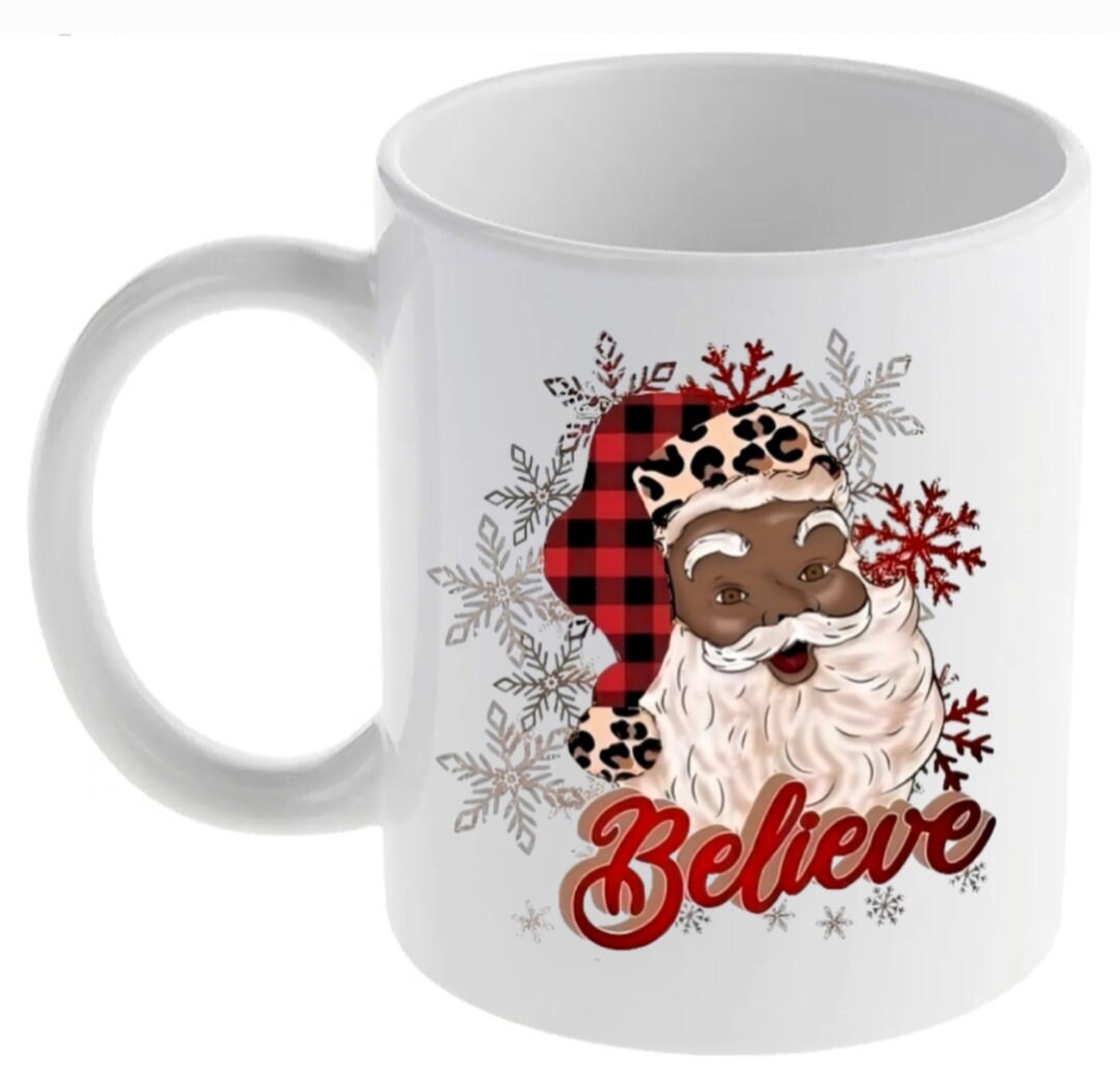 Black Santa Christmas Coffee Mug Etsy