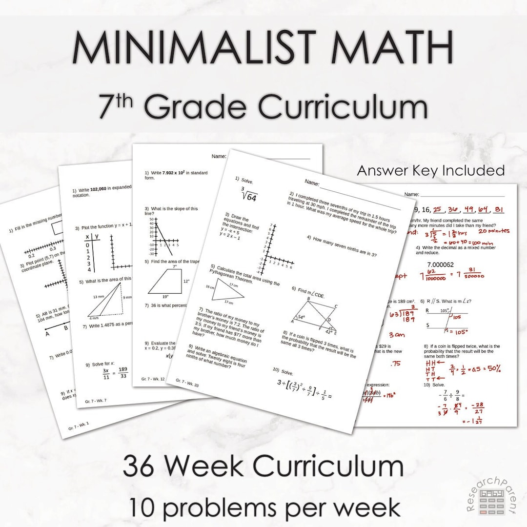 Seventh Grade Minimalist Math Homeschool Curriculum - Etsy