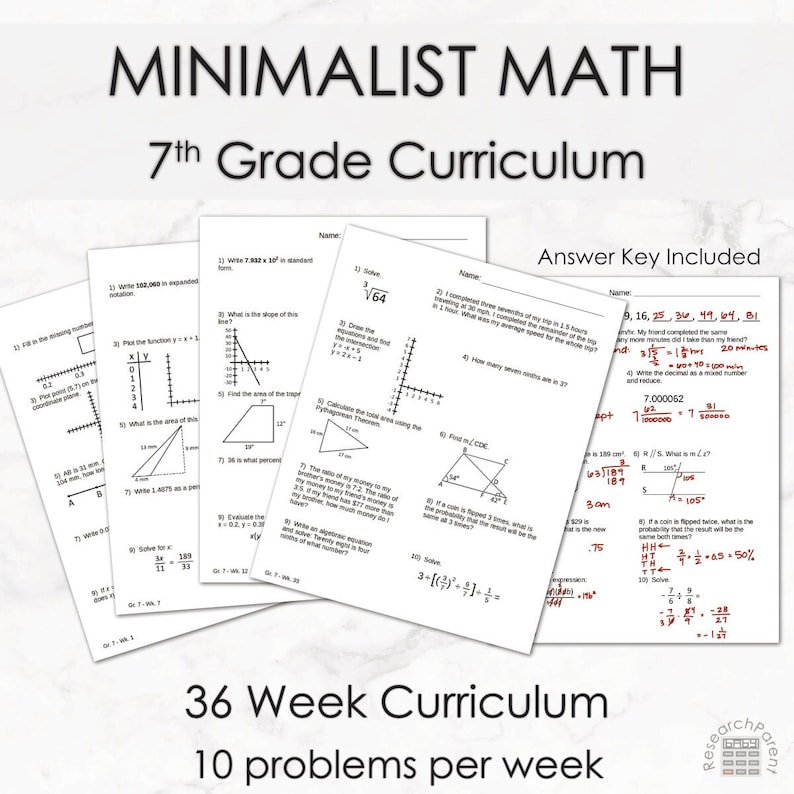 Seventh Grade Minimalist Math Homeschool Curriculum - Etsy