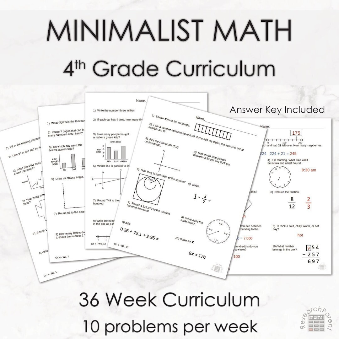 Fourth Grade Minimalist Math Homeschool Curriculum - Etsy