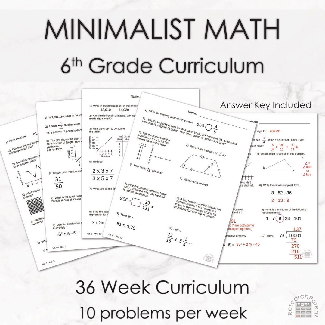 Sixth Grade Minimalist Math Homeschool Curriculum - Etsy