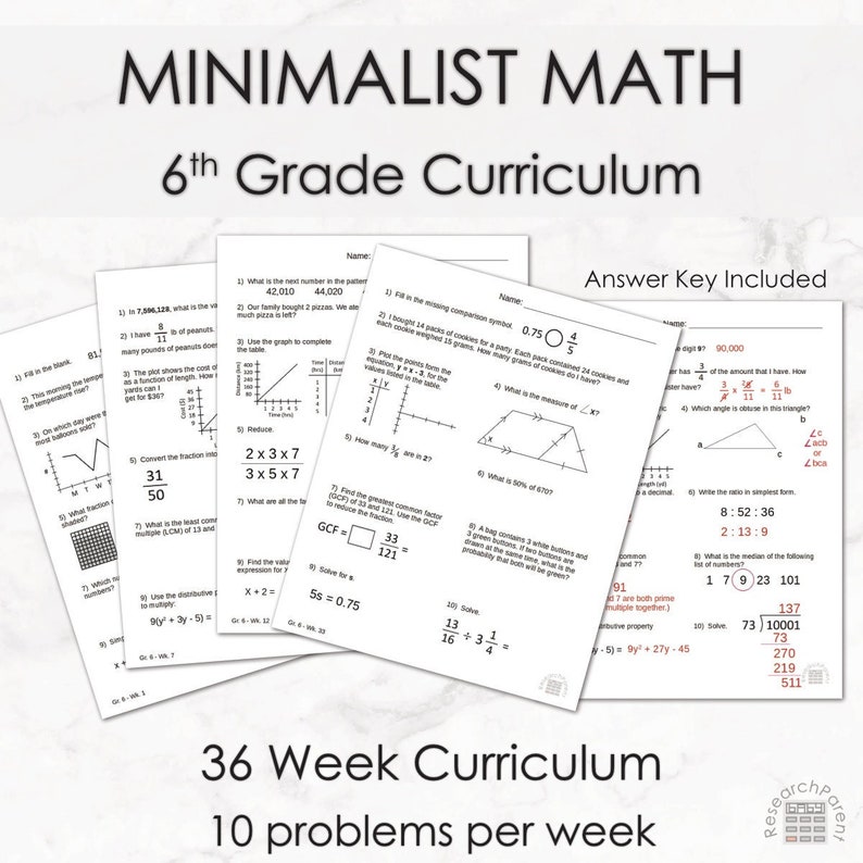 Sixth Grade Minimalist Math Homeschool Curriculum - Etsy