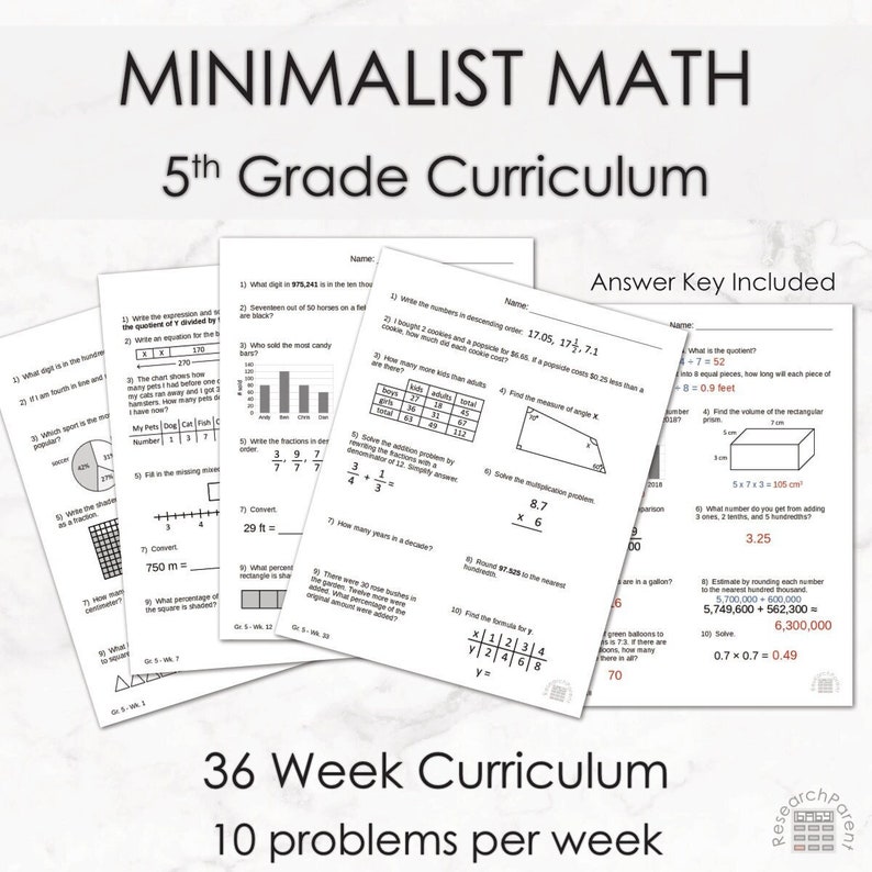 Fifth Grade Minimalist Math Homeschool Curriculum - Etsy