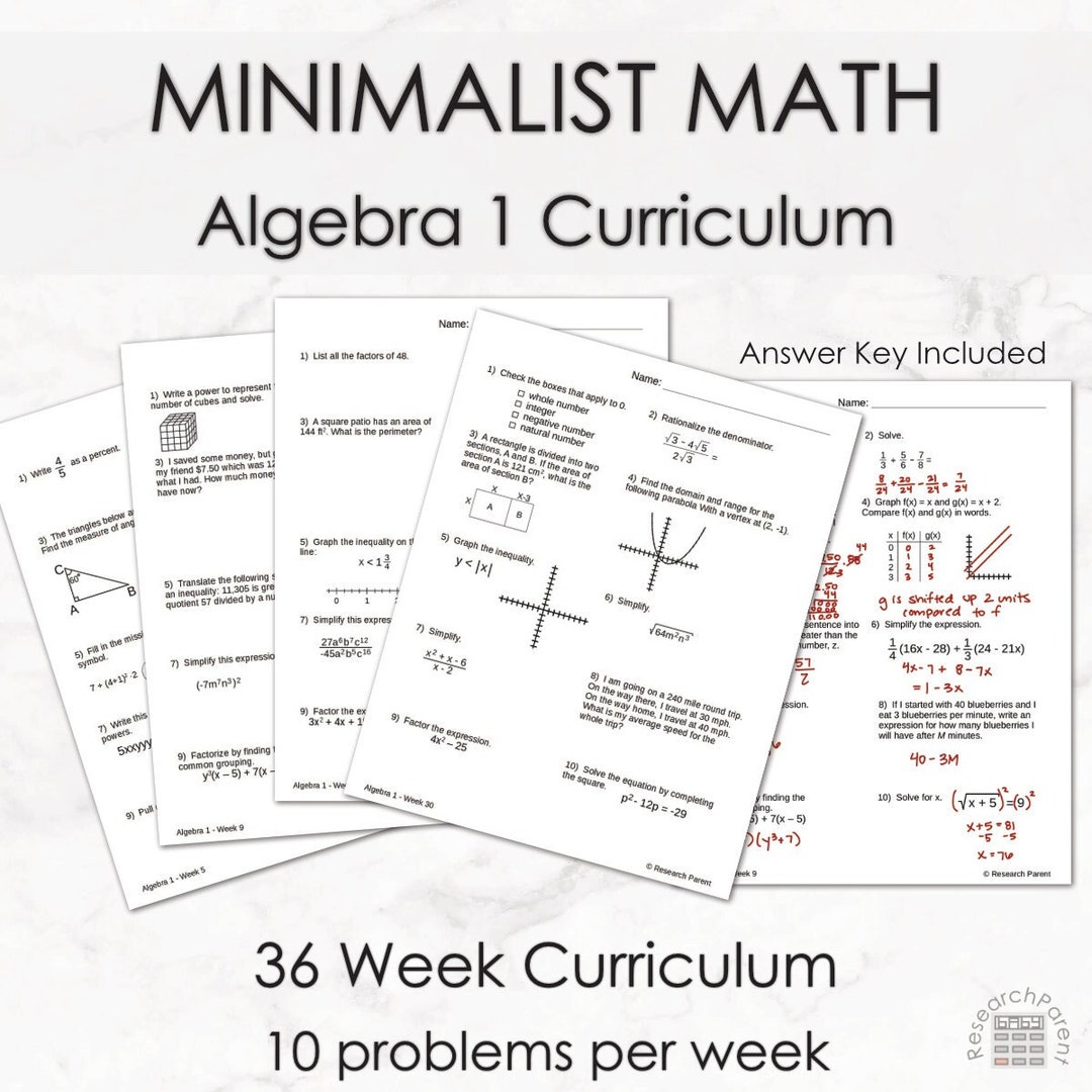 Algebra 1 Minimalist Math Homeschool Curriculum - Etsy