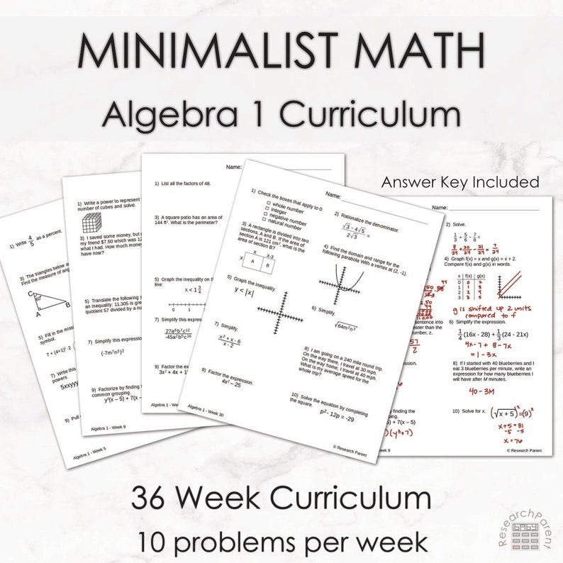 Algebra 1 Minimalist Math Homeschool Curriculum - Etsy